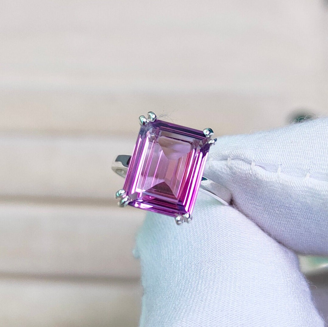 Rose De France Ring, Concave Cut Rose De France, 925 Sterling Silver ...