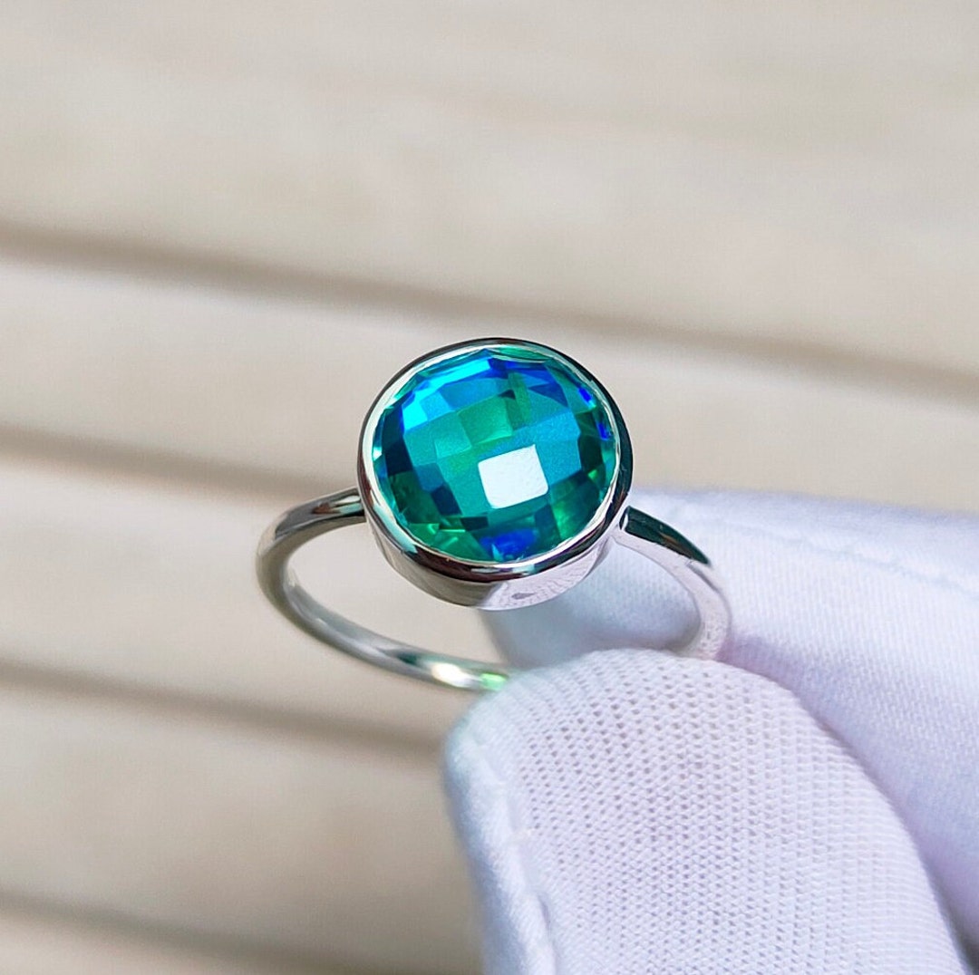Peacock Quartz Ring, Round Cut Peacock Quartz Ring, 925 Sterling Silver ...