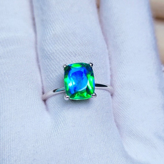 Peacock Quartz Ring Cushion Cut Peacock Quartz Ring 925 - Etsy
