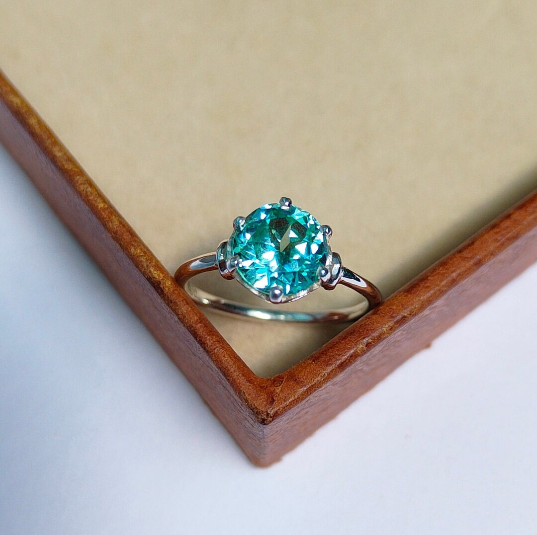 Green Diamond Ring, Round Green Diamond Ring, 925 Sterling Silver Ring ...