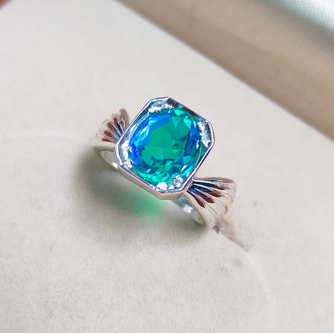 Peacock Quartz Ring, Cushion Cut Peacock Quartz Ring, 925 Sterling ...