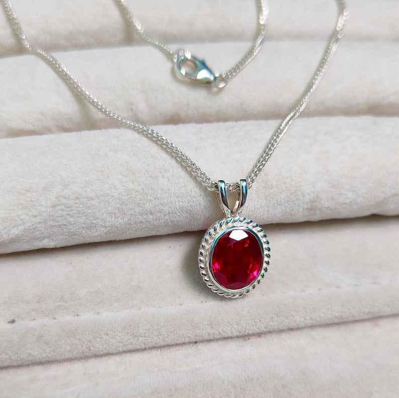 Pigeon Blood Ruby Pendant, Oval Cut Pigeon Blood Ruby Necklace, 925 ...