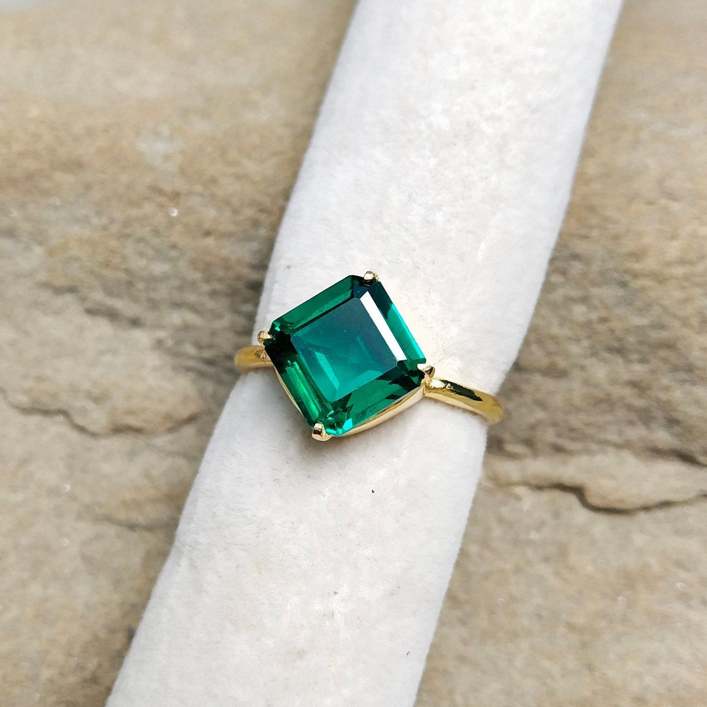 Emerald Ring, Lab Created Emerald Ring, 925 Sterling Silver Ring ...