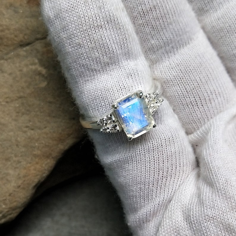 Rainbow Moon Stone Ring 925 Sterling Silver Ring Faceted | Etsy