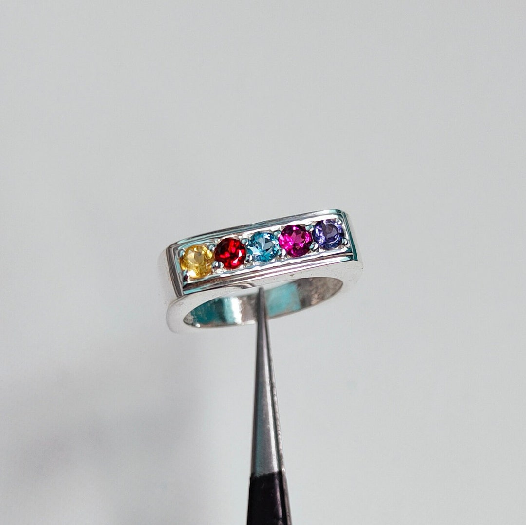Multi Natural Stones Ring, Multi Stone Ring, 925 Sterling Silver Ring ...