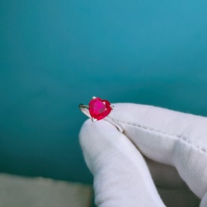 Ruby Ring, Heart Shape Ruby Ring, 925 Sterling Silver Ring, Red Ruby Ring, Lab Grown Ruby Ring ...