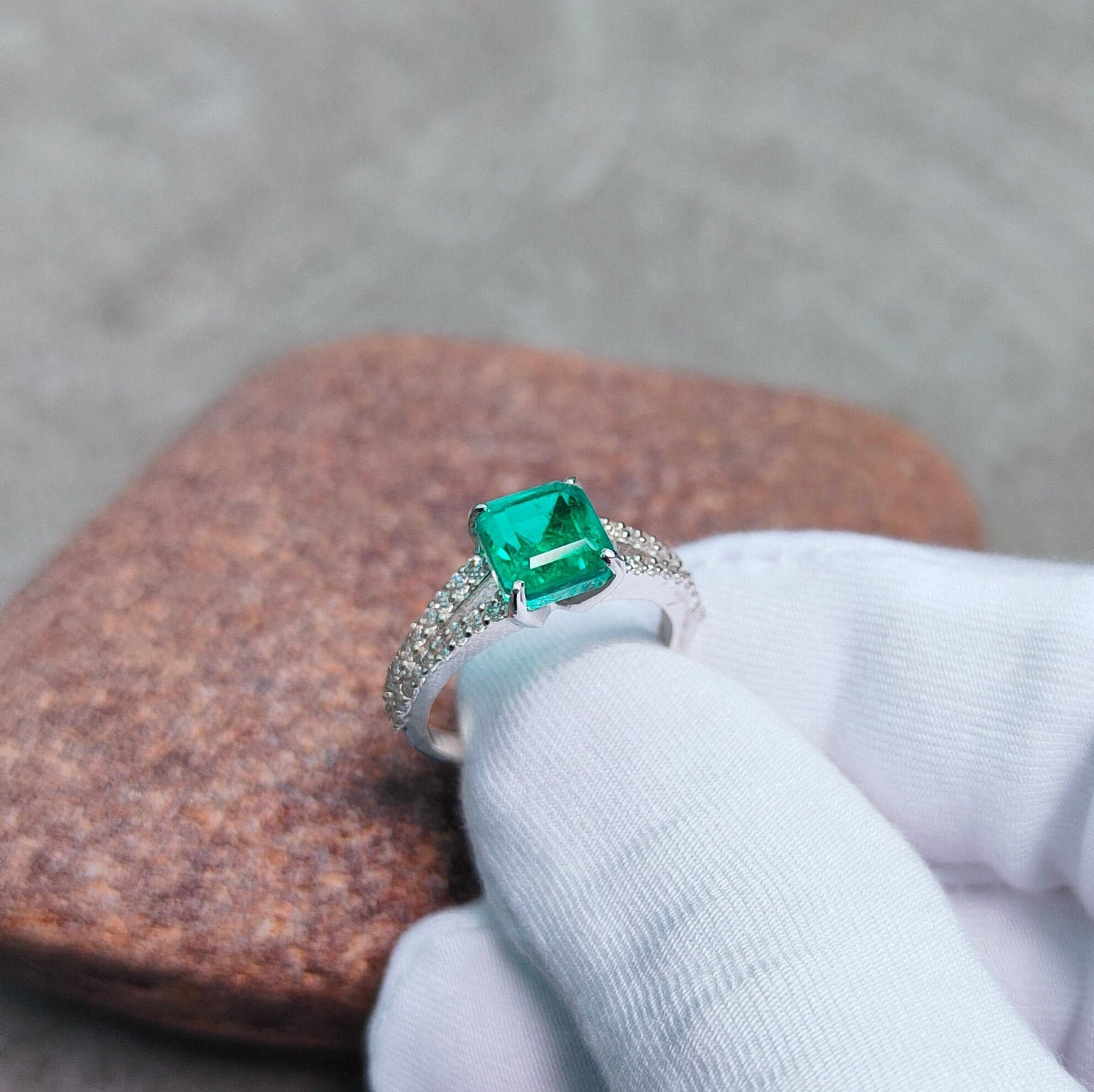 Emerald ring square cut emerald ring sterling silver ring | Etsy