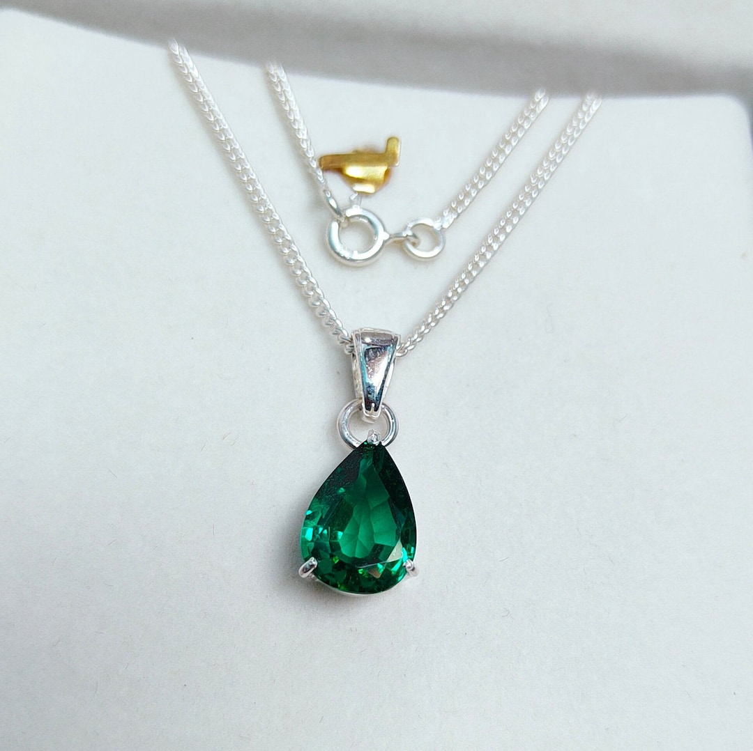 Lab Created Emerald Necklace, 925 Sterling Silver Necklace, Lab Created ...