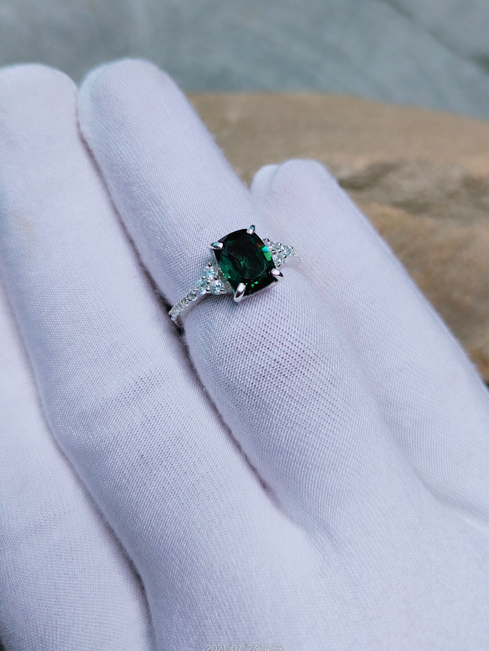 Teal Sapphire Ring, Cushion Cut Teal Sapphire Ring, 925 Sterling Silver ...