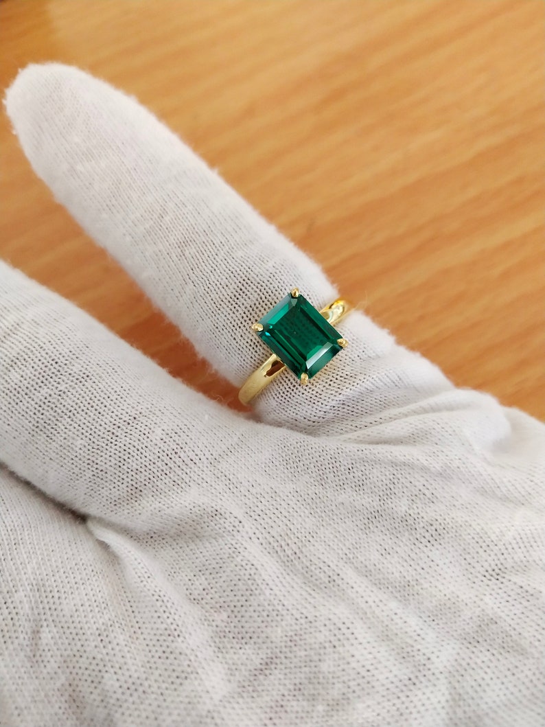 Lab Created Emerald Ring, Octagon Cut Lab Emerald Ring, 925 Sterling ...