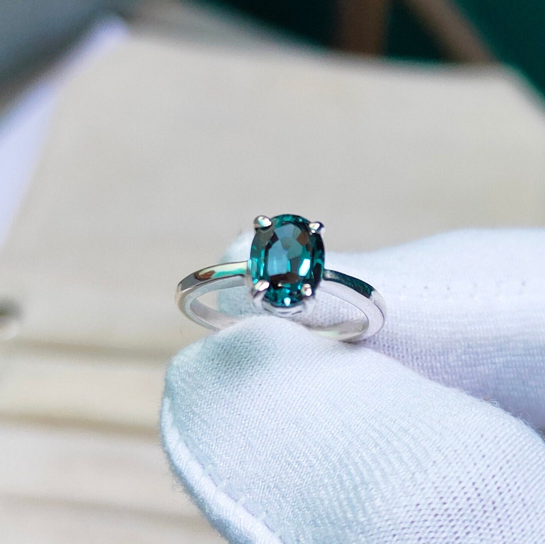 Ocean Teal Sapphire Ring, Oval Cut Teal Sapphire Ring, 925 Sterling ...