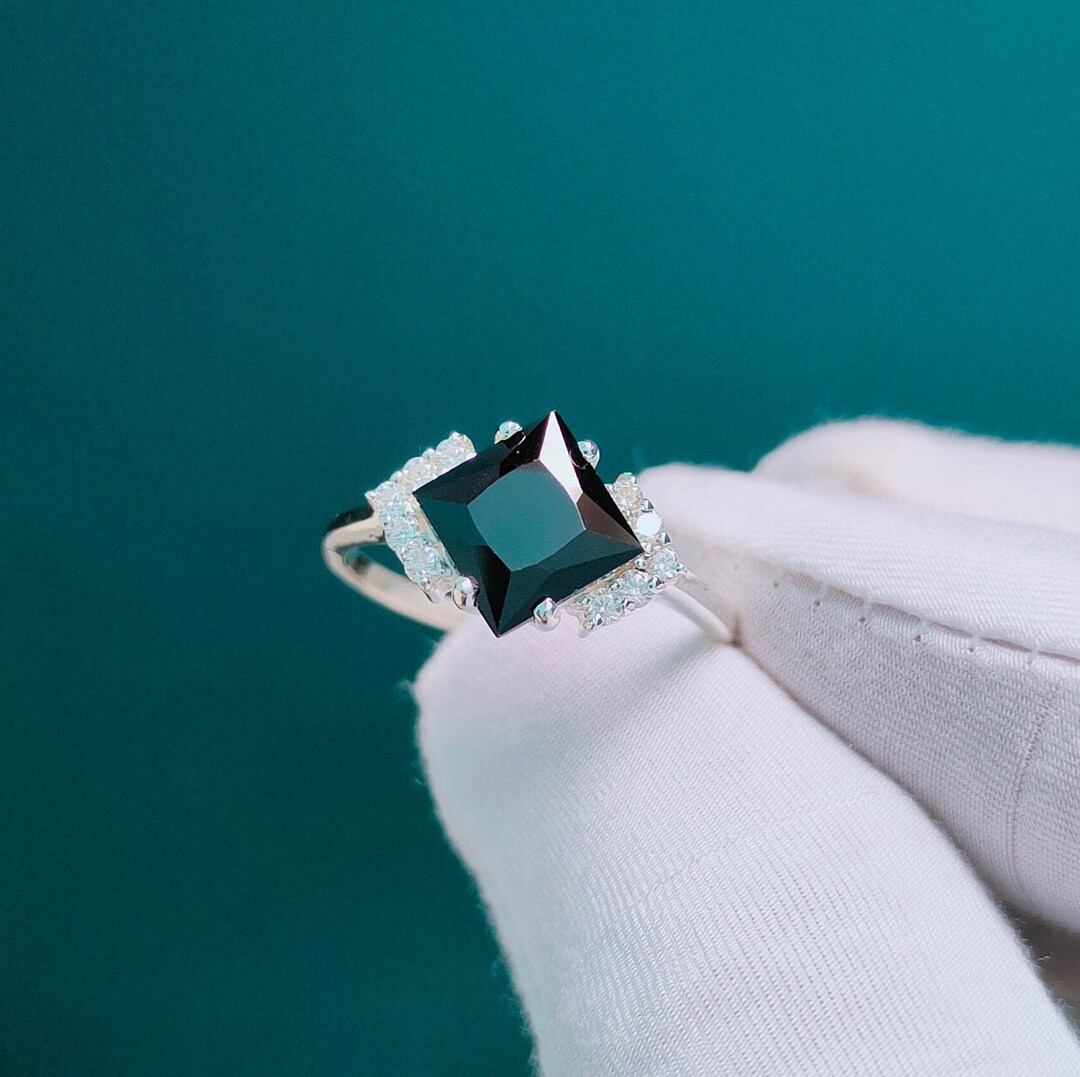 Black Onyx Ring, Square Cut Black Onyx Ring 925 Sterling Silver Ring ...
