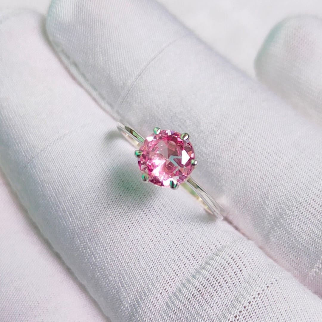 Pink Diamond Ring, Round Pink Diamond Ring, 925 Sterling Silver Ring ...