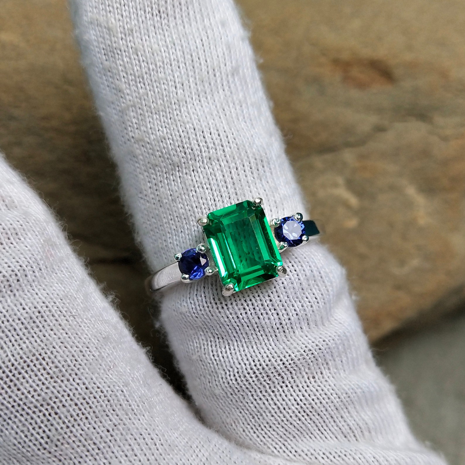 Lab Created Emerald and Created Tanzanite Ring 925 Sterling - Etsy