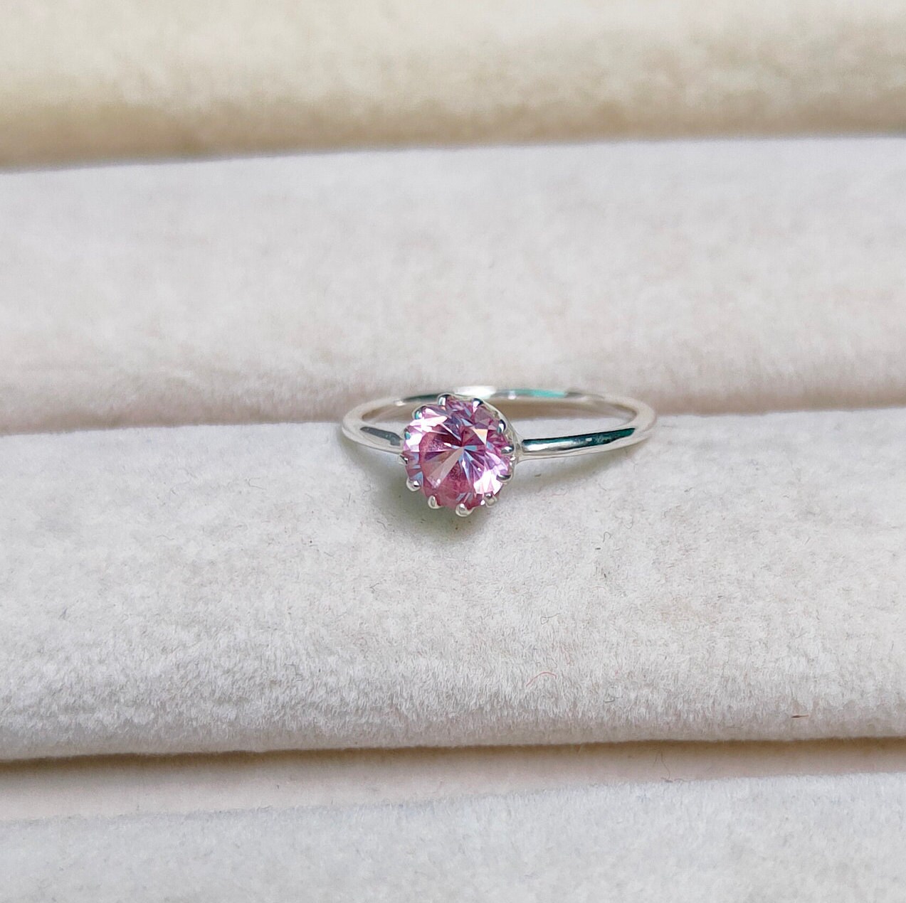 Pink Diamond Ring, Round Pink Diamond Ring, 925 Sterling Silver Ring ...