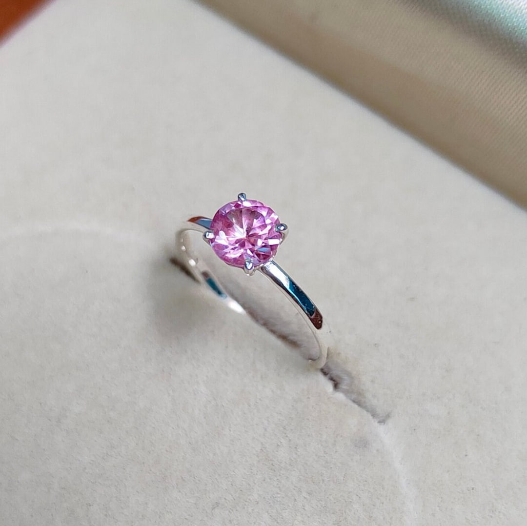 Pink Diamond Ring, Round Pink Diamond Ring, 925 Sterling Silver Ring ...