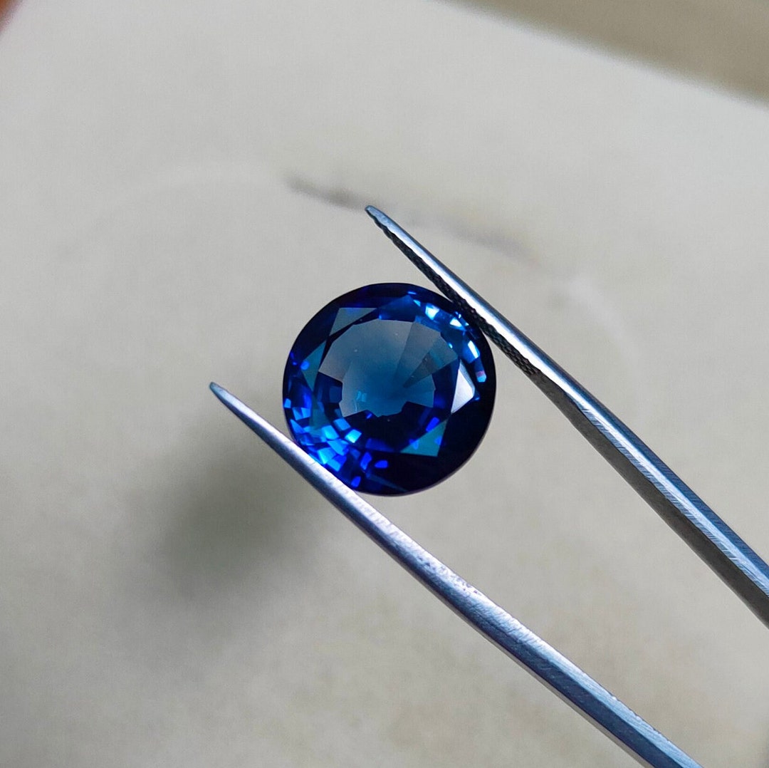 Blue Sapphire Stone, 13 Mm Blue Sapphire Stone, Round Cut Blue Sapphire ...