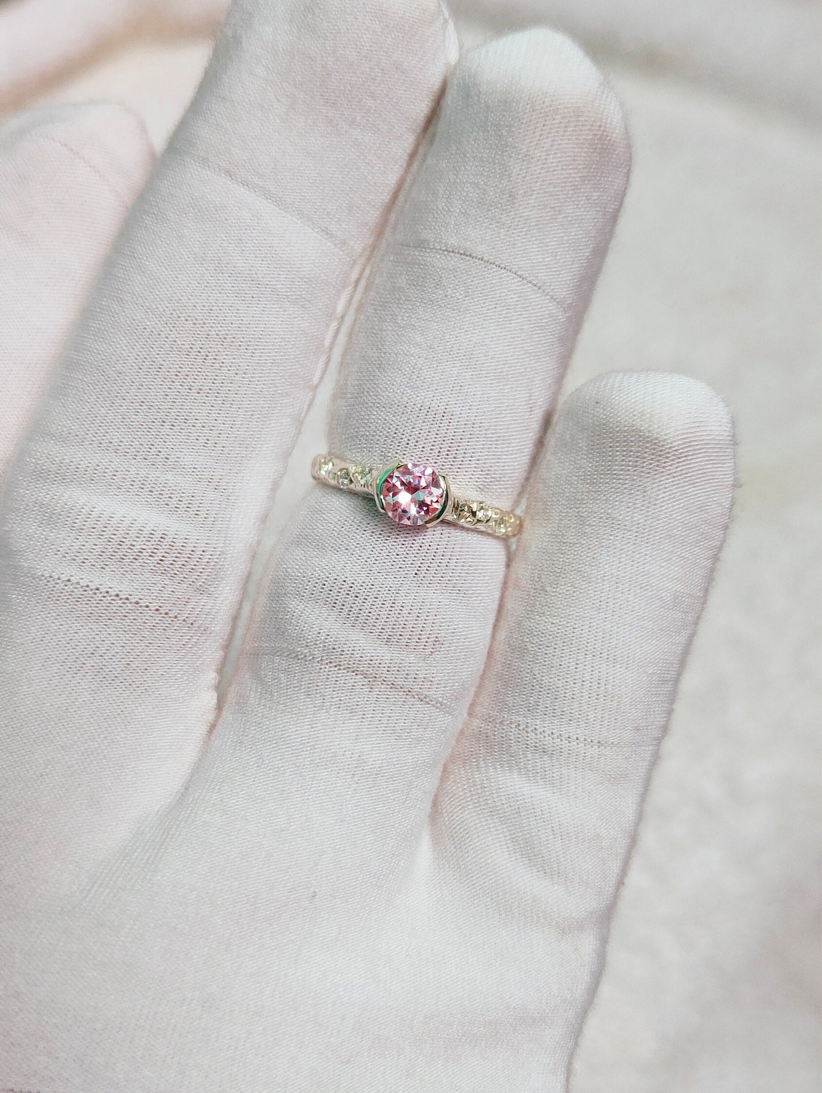 Pink Diamond Ring, Round Pink Diamond Ring, 925 Sterling Silver Ring ...