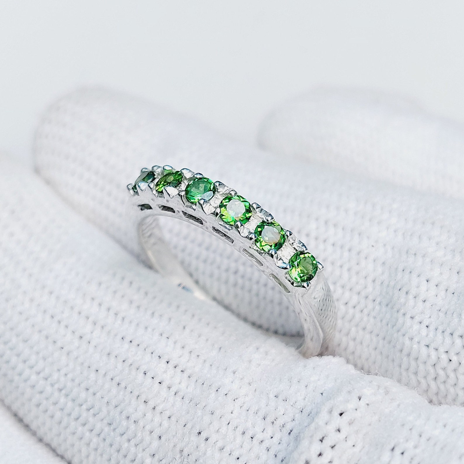 Tsavorite Band Ring 925 Sterling Silver Ring Natural - Etsy