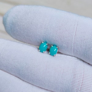 Sleeping Beauty Turquoise Stud Earrings, 925 Sterling Silver Earrings, Oval Sleeping Beauty ...