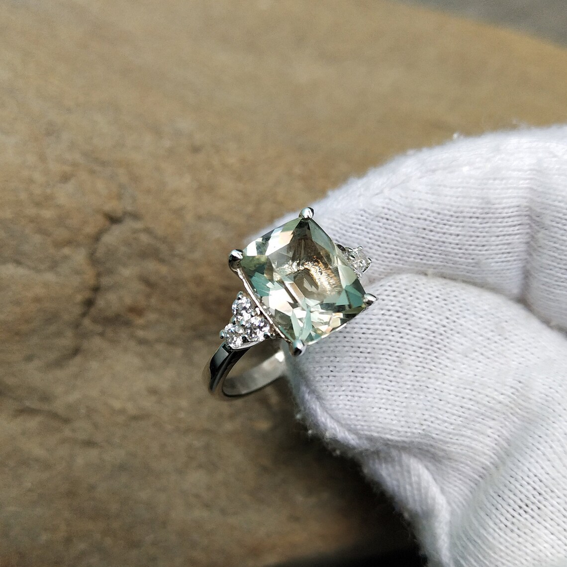 NATURAL Green Amethyst Ring 925 Sterling Silver Ring Cushion | Etsy
