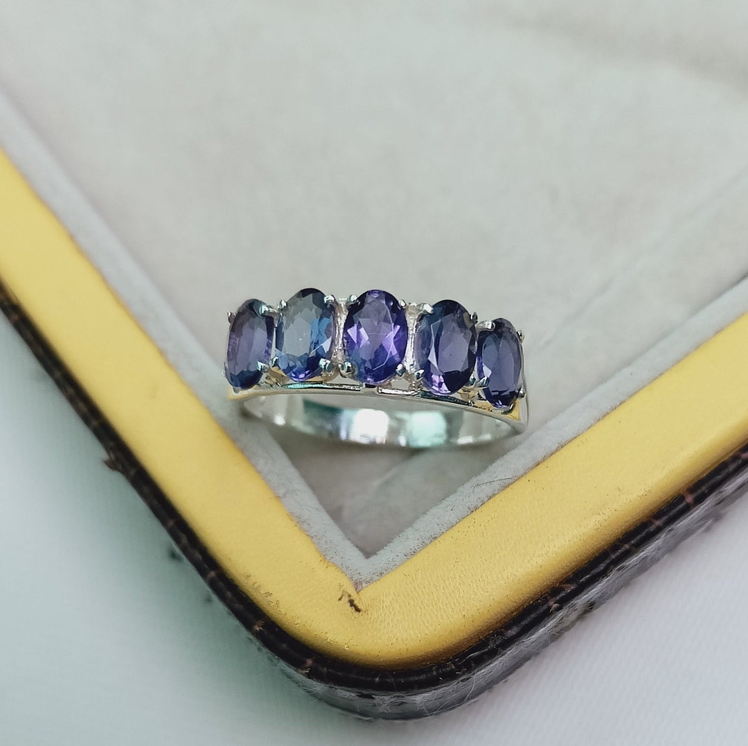 Natural Iolite Band Ring, 925 Sterling Silver Ring, Oval Cut Iolite ...
