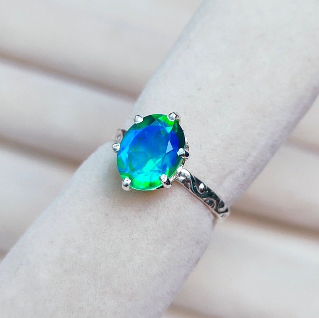 Peacock Quartz Ring, Oval Cut Peacock Quartz Ring, 925 Sterling Silver ...