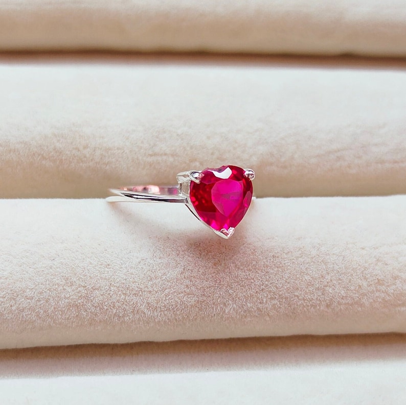 Ruby Ring Heart Shape Ruby Ring 925 Sterling Silver Ring - Etsy