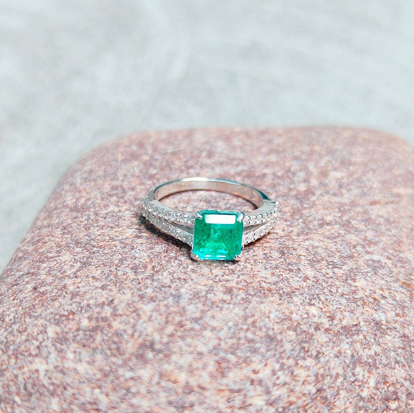 Emerald ring square cut emerald ring sterling silver ring | Etsy