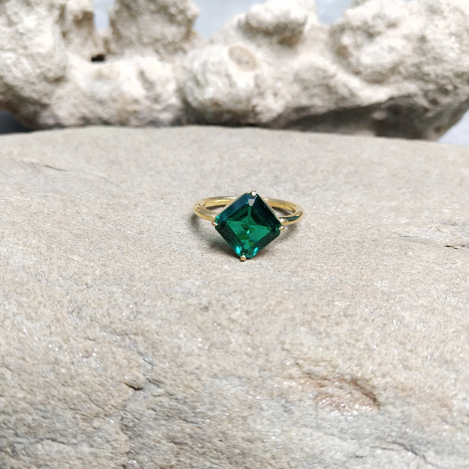 Emerald ring Lab created emerald ring 925 sterling silver | Etsy