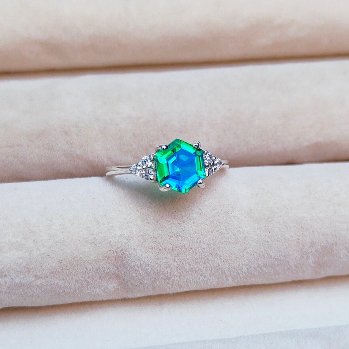 Peacock Quartz Ring Hexogen Cut Peacock Quartz Ring 925 - Etsy