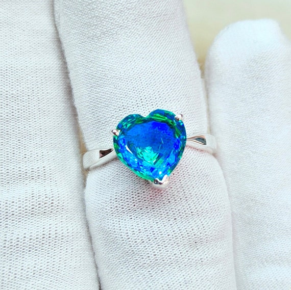 Peacock Quartz Ring Heart Shape Peacock Quartz Ring 925 - Etsy