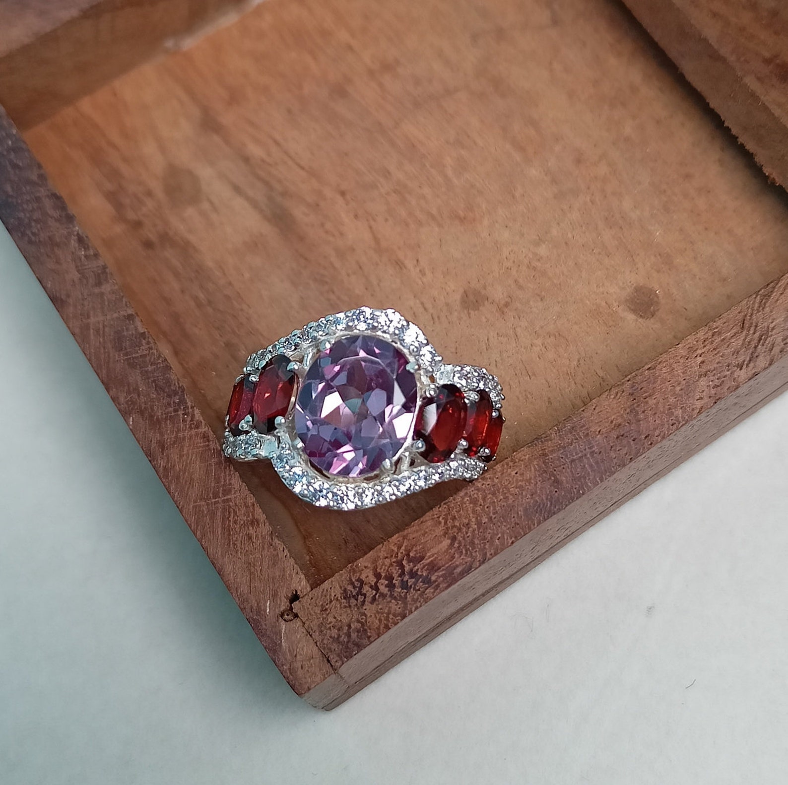 Lab Created Alexandrite Ring Natural Red Garnet Ring 925 - Etsy