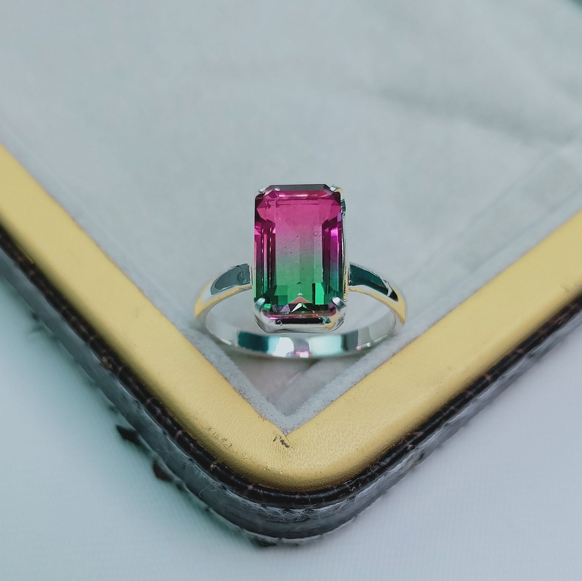 Watermelon tourmaline ring 925 sterling silver ring | Etsy