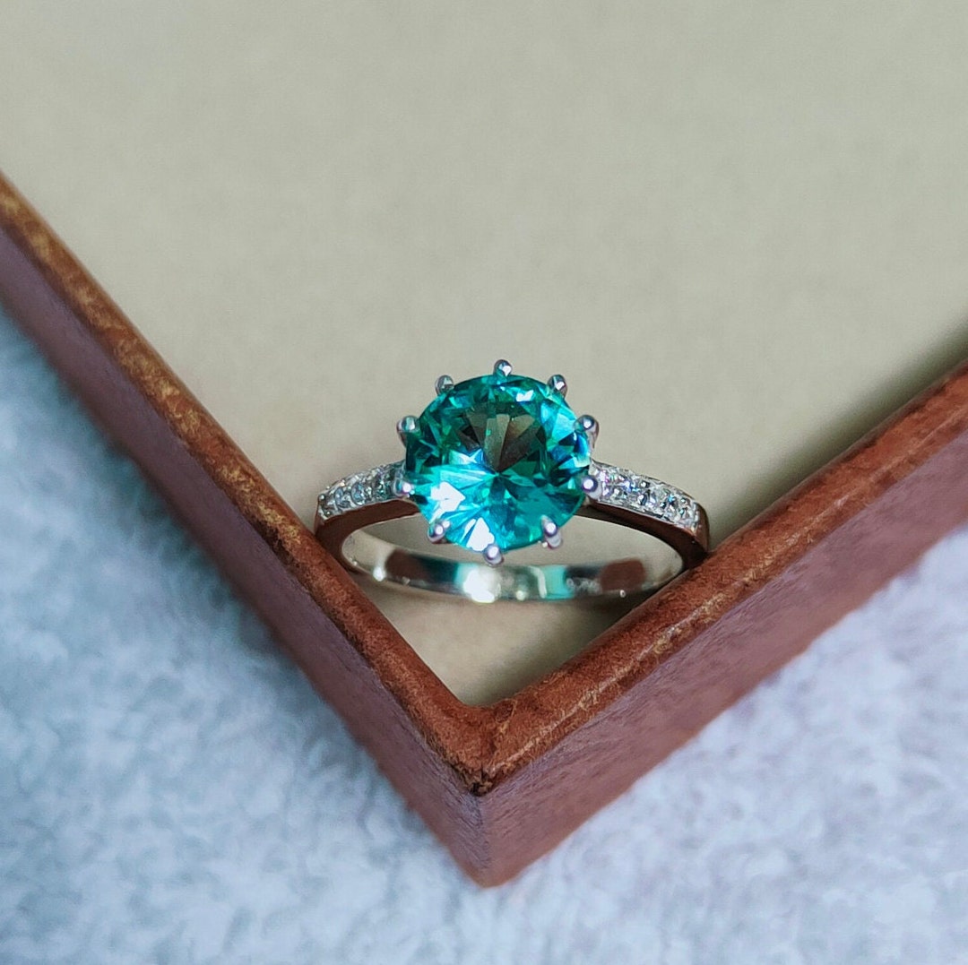 Green Diamond Ring Round Green Diamond Ring 925 Sterling - Etsy