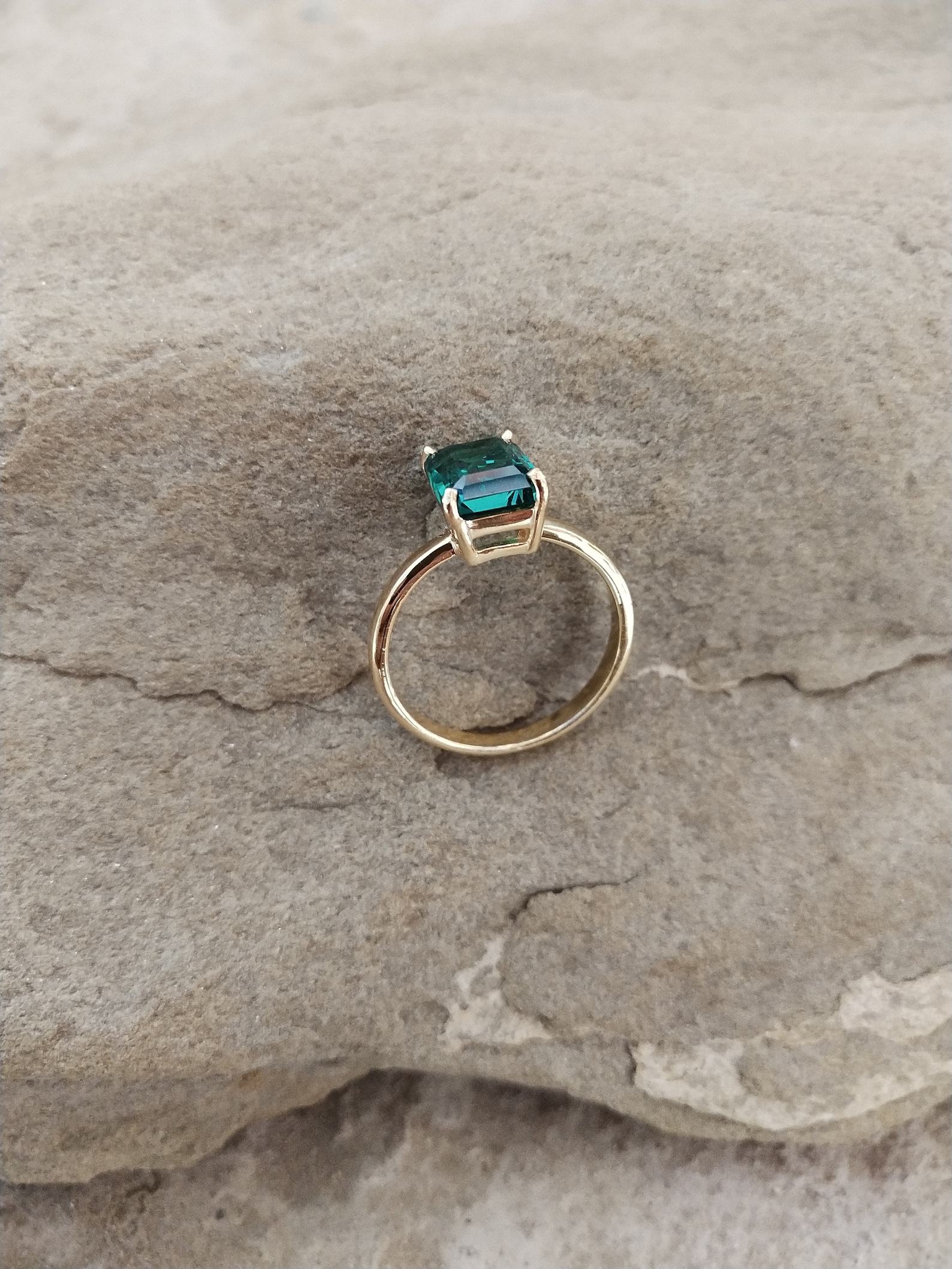 Lab Created Emerald Ring, Octagon Cut Lab Emerald Ring, 925 Sterling ...