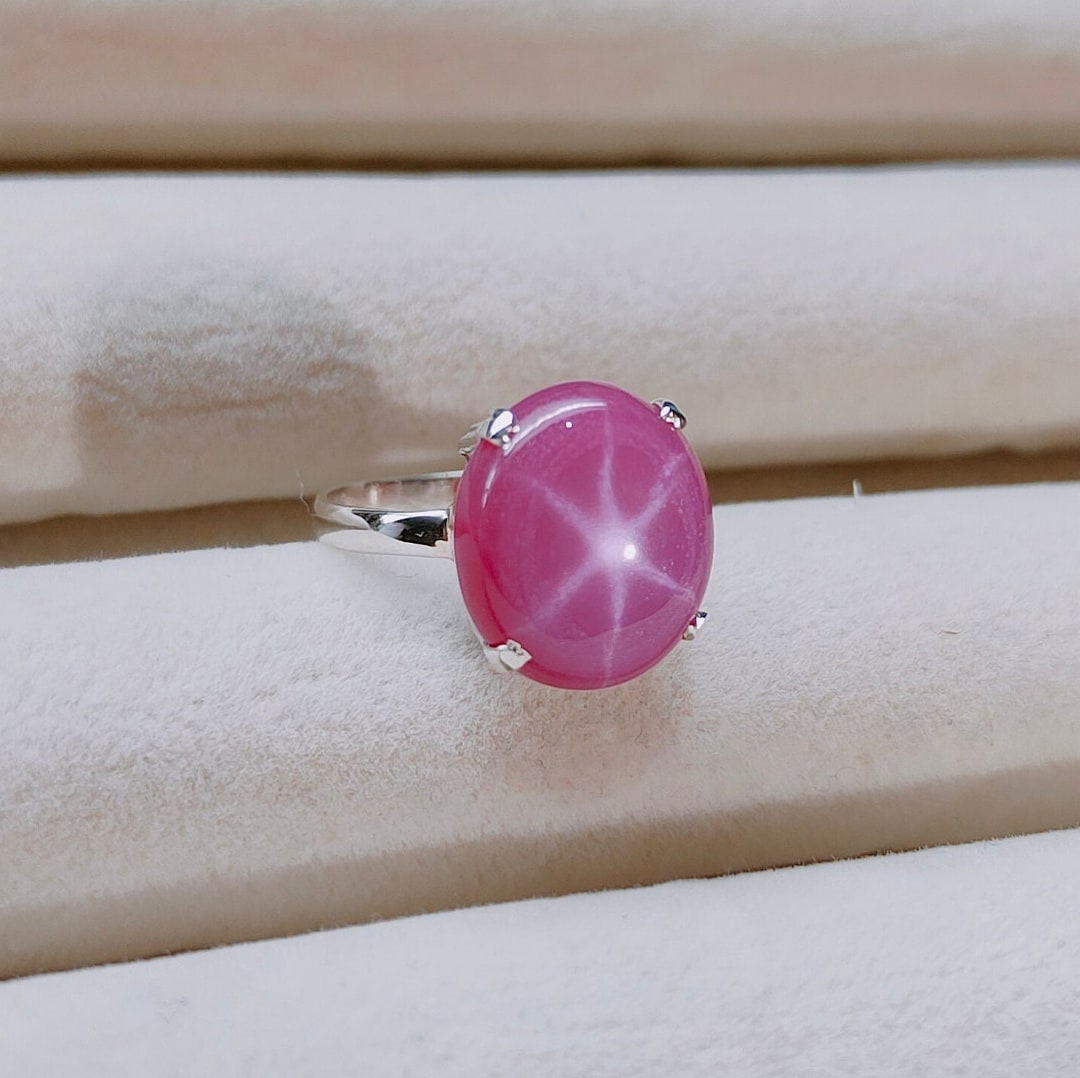 Pink Star Sapphire Ring, 925 Sterling Silver Ring, Linde Star Sapphire ...