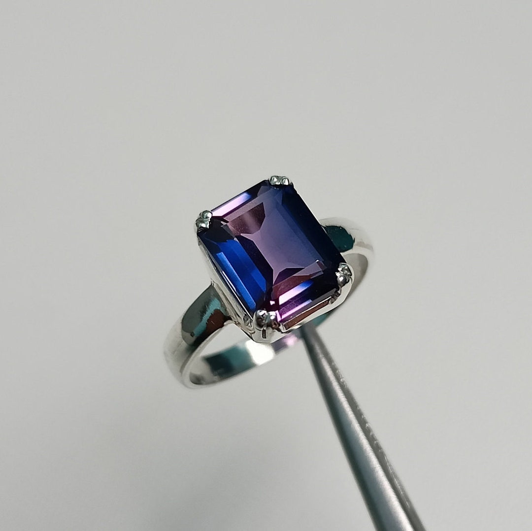 Color Change Sapphire Ring, 925 Sterling Silver Ring, Lab Created ...