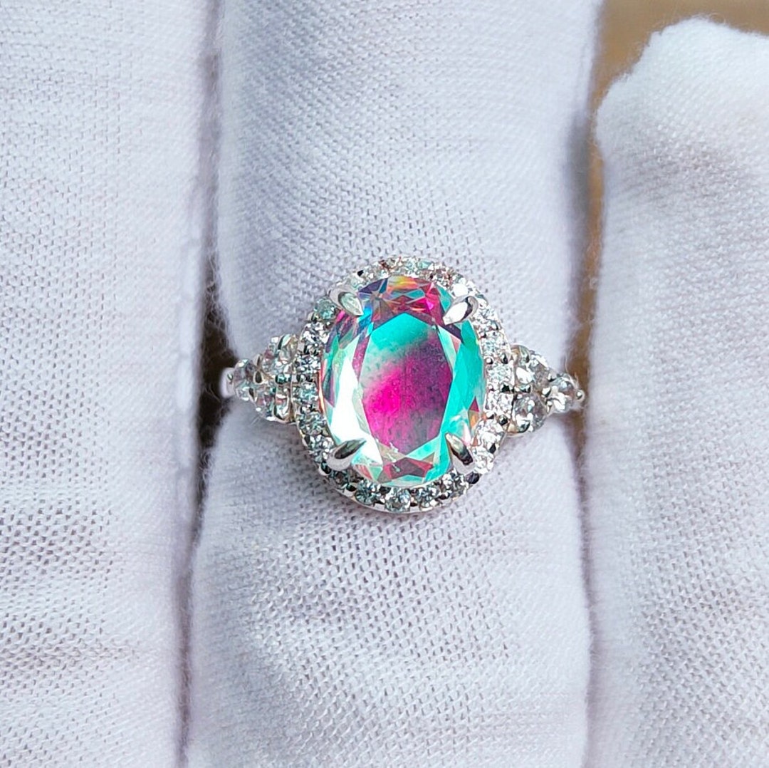 Mystic Opal Ring, Oval Mystic Opal Ring, 925 Sterling Silver Ring ...