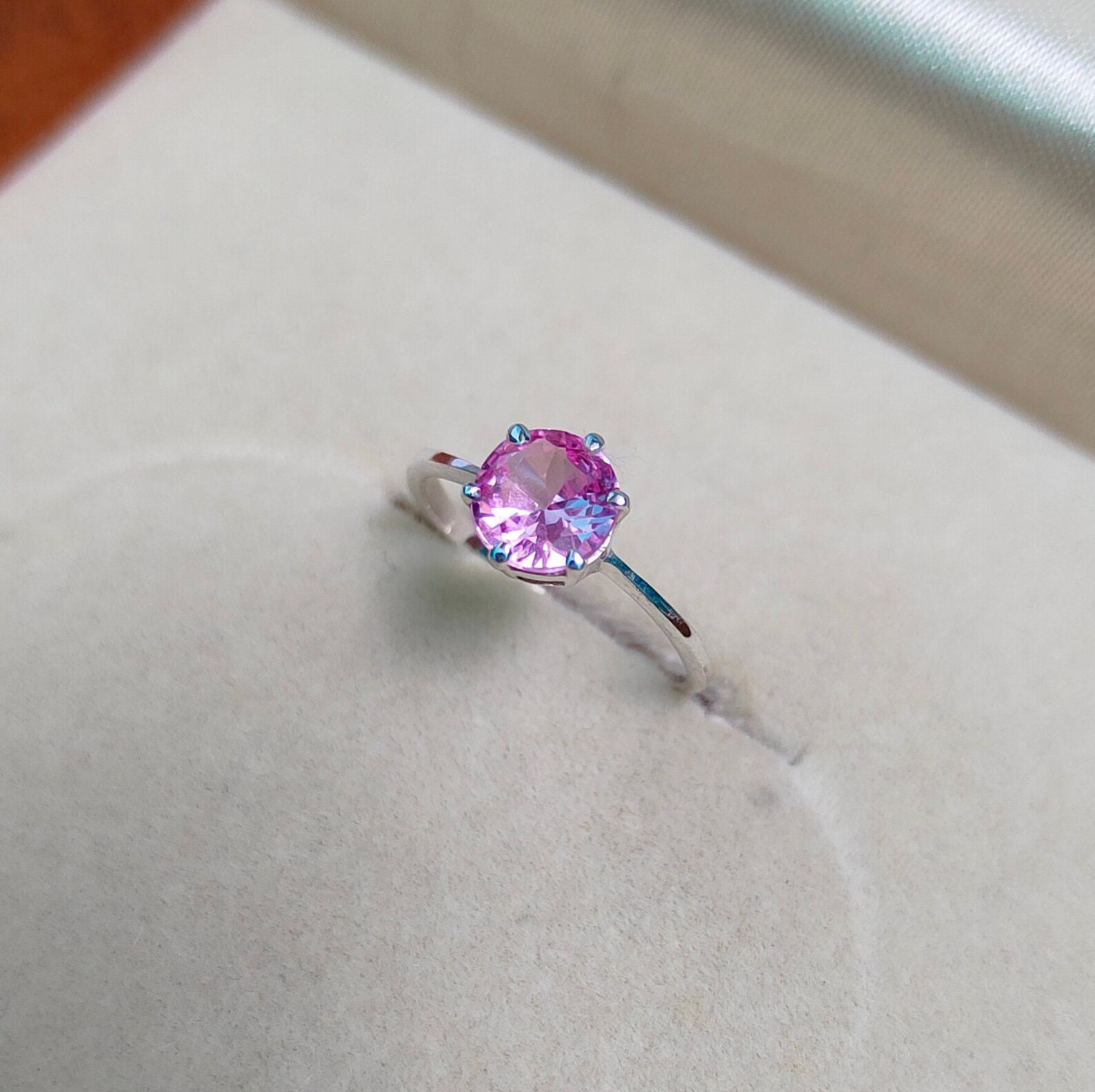 Pink Diamond Ring, Round Pink Diamond Ring, 925 Sterling Silver Ring ...