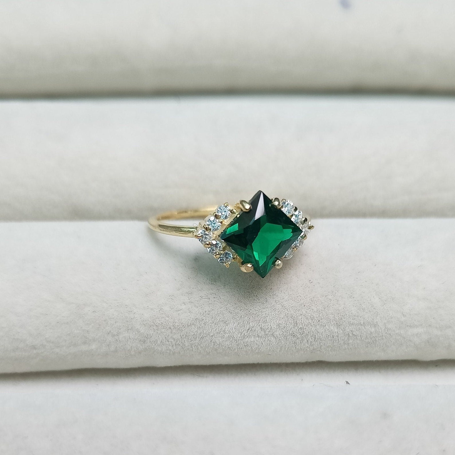 Lab Created Emerald Ring 925 Sterling Silver Ring Green | Etsy UK