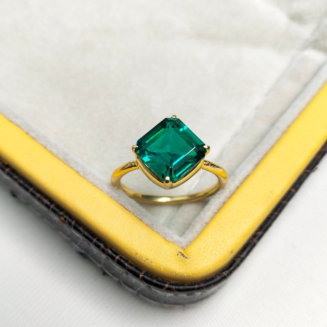 Emerald Ring, Lab Created Emerald Ring, 925 Sterling Silver Ring ...
