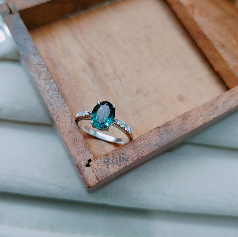 Teal Sapphire Ring Oval Cut Teal Sapphire Ring 14k Gold & - Etsy
