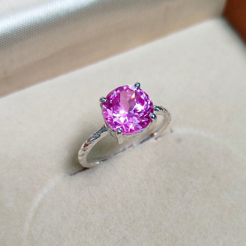 Pink Diamond Ring, Round Pink Diamond Ring, 925 Sterling Silver Ring ...