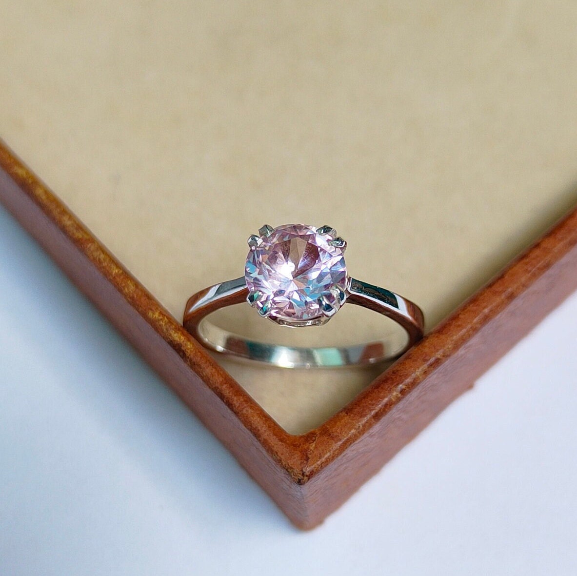 Pink Diamond Ring, Round Pink Diamond Ring, 925 Sterling Silver Ring ...