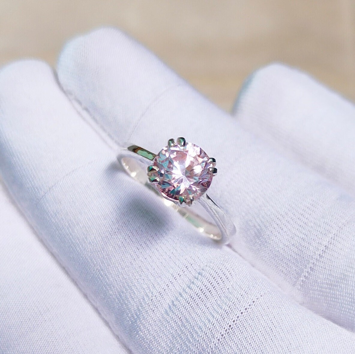 Pink Diamond Ring, Round Pink Diamond Ring, 925 Sterling Silver Ring ...