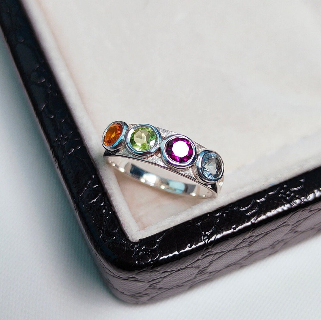 Multi Natural Stones Ring, Multi Stone Ring, 925 Sterling Silver Ring ...