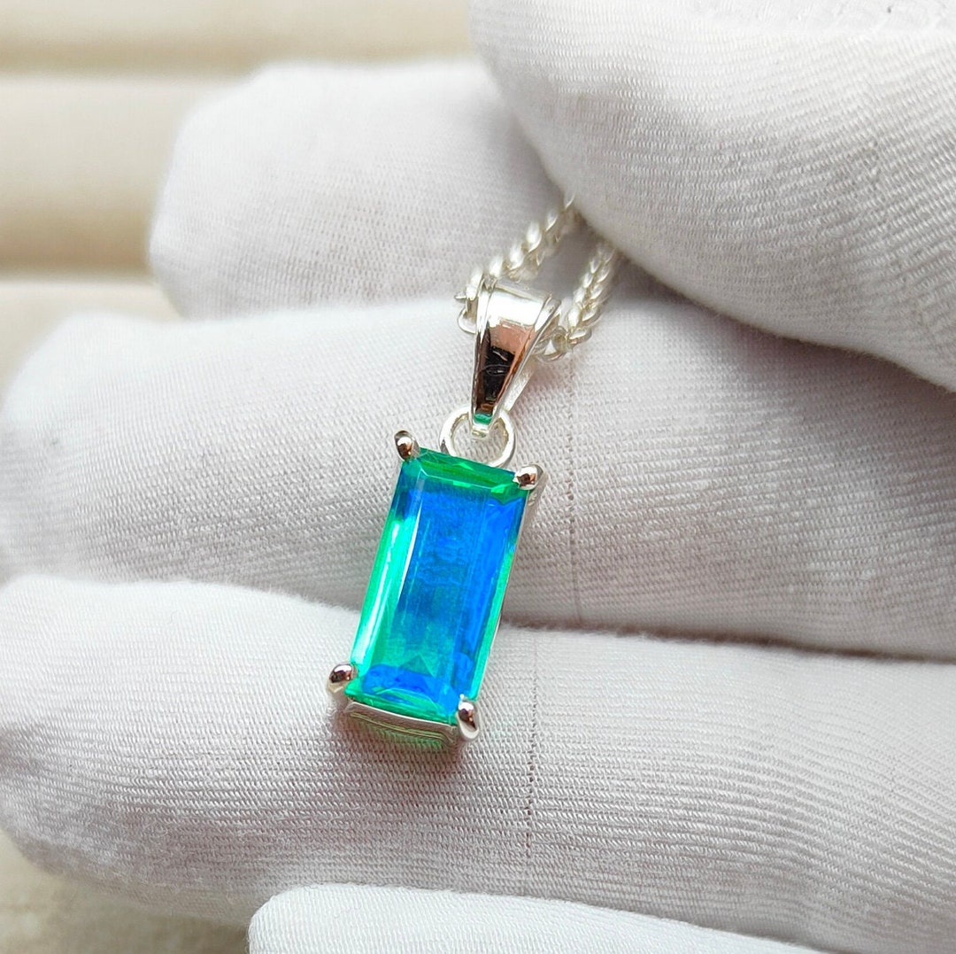 Peacock Quartz Pendant, Octagon Cut Peacock Quartz Pendant, Peacock ...