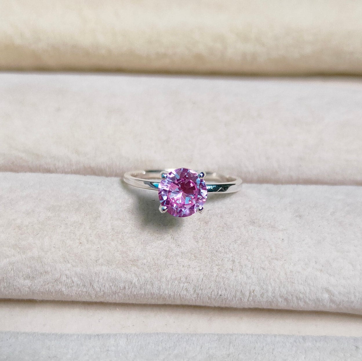 Pink Diamond Ring, Round Pink Diamond Ring, 925 Sterling Silver Ring ...