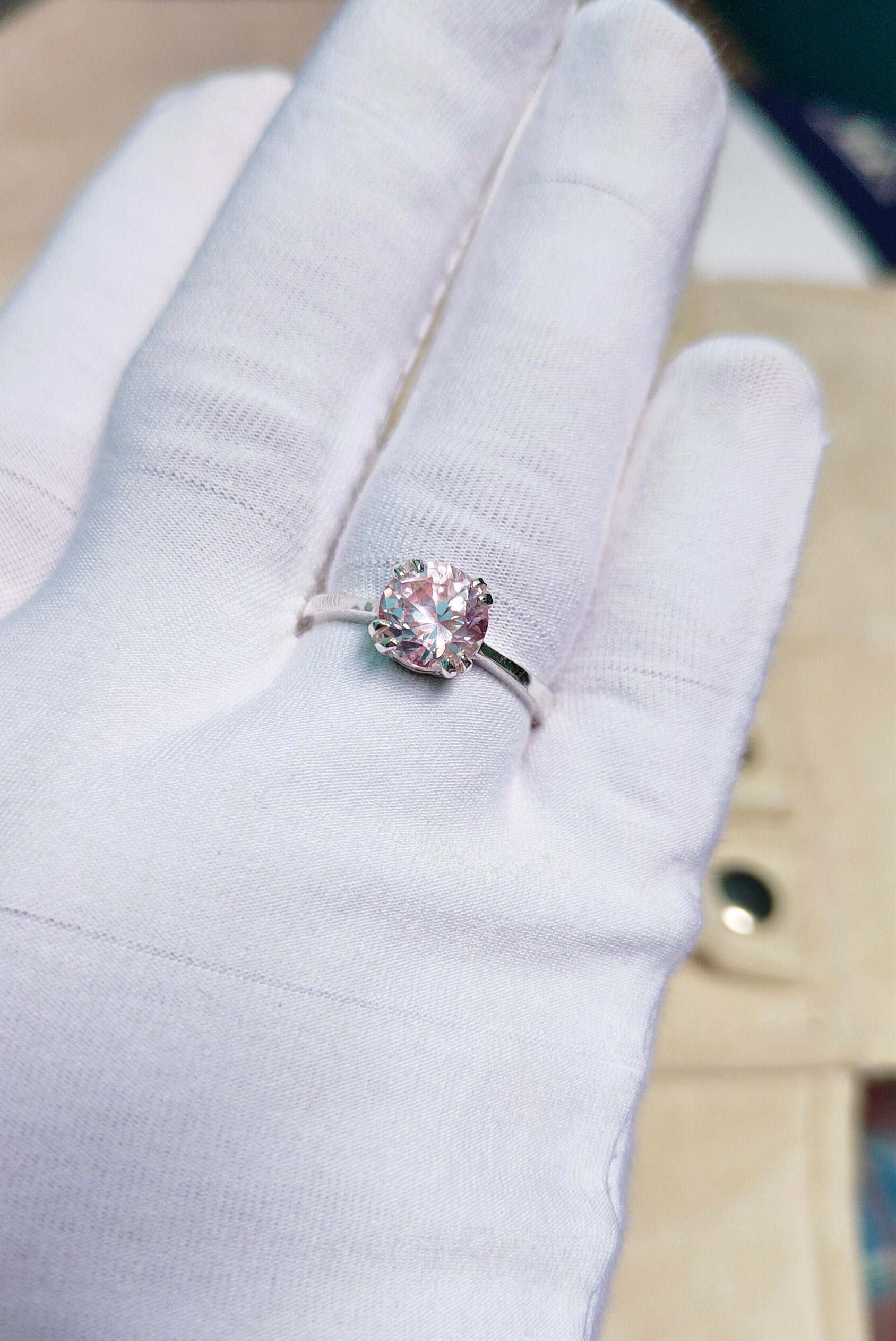 Pink Diamond Ring, Round Pink Diamond Ring, 925 Sterling Silver Ring ...